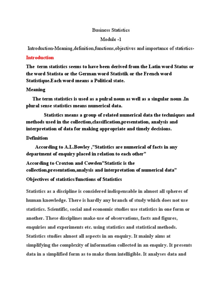 Business Statistics Module - 1 Introduction-Meaning, Definition ...