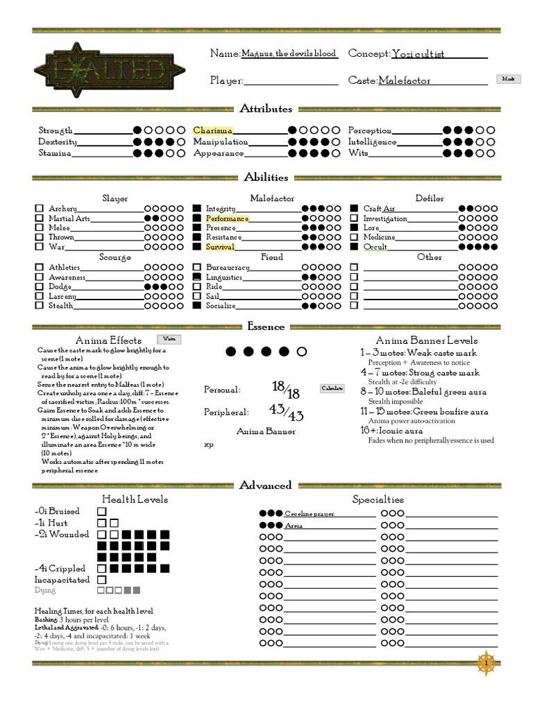Exalted Infernal Editable Sheet. | PDF