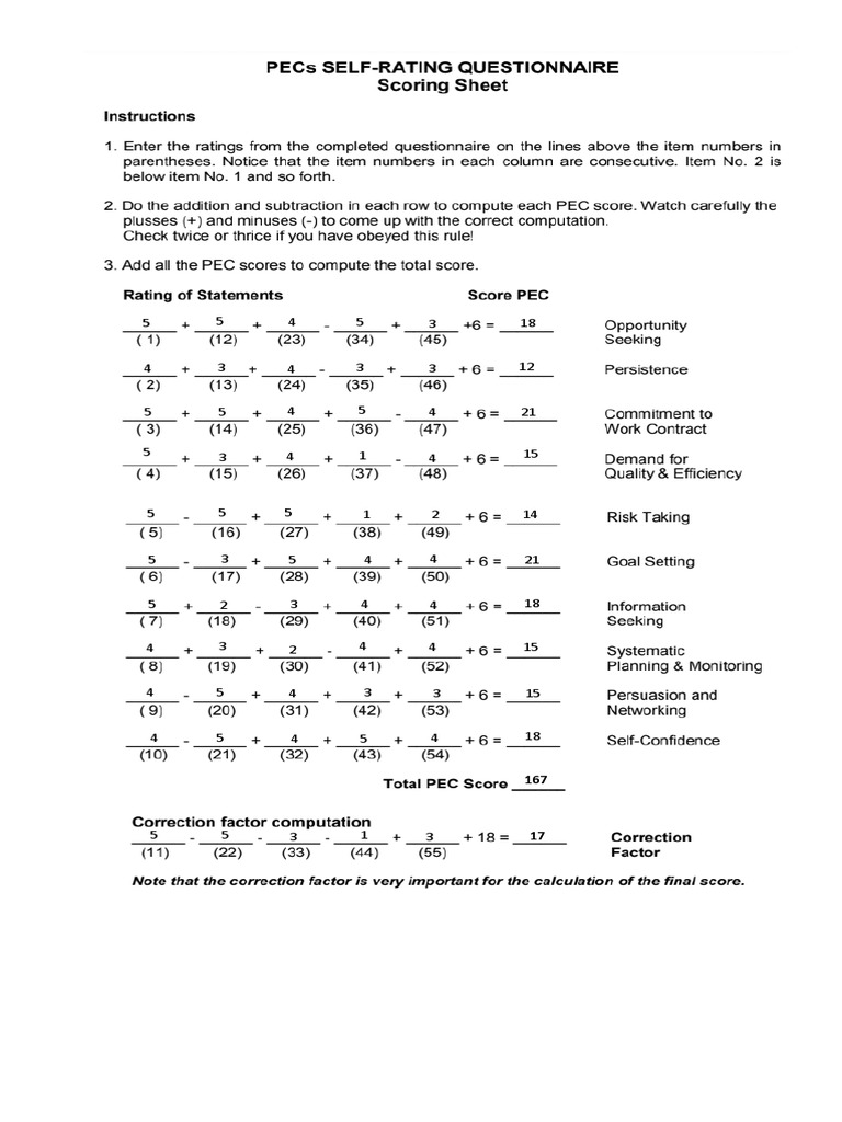 File 2 (PECs SELF-RATING QUESTIONNAIRE) | PDF