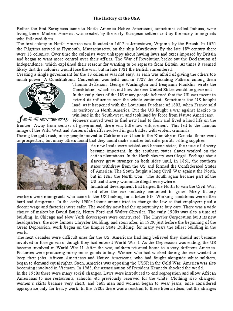The History of The Usa Reading Comprehension Exercises - 64394 | PDF ...