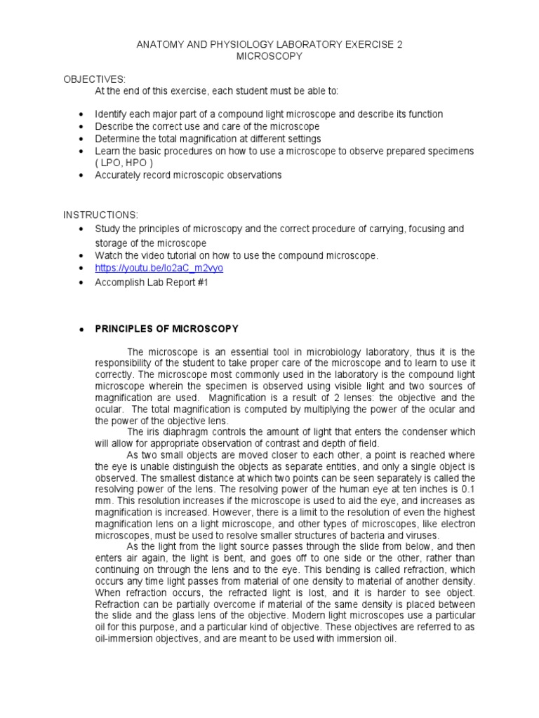 Lab Exercise 2 Microscope Anph111 | Download Free PDF | Microscope | Lenses