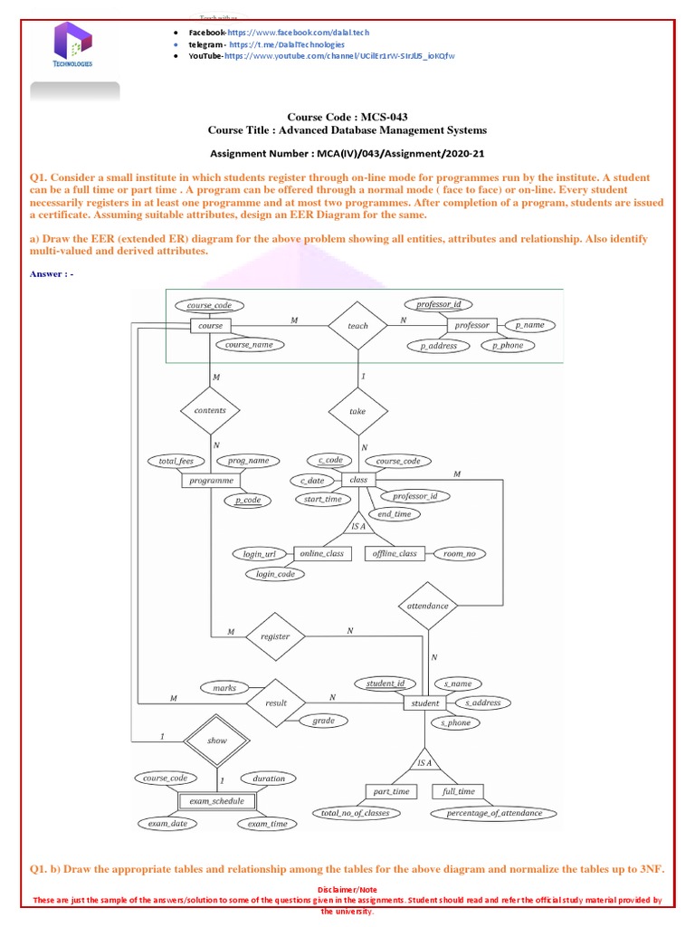 Course Code: MCS-043 Course Title: Advanced Database Management Systems Assignment Number: MCA ...