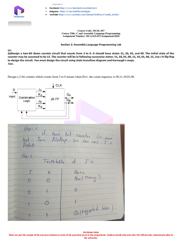 Design A 2-Bit Counter Which Counts From 3 To 0 Means When D 1, The ...