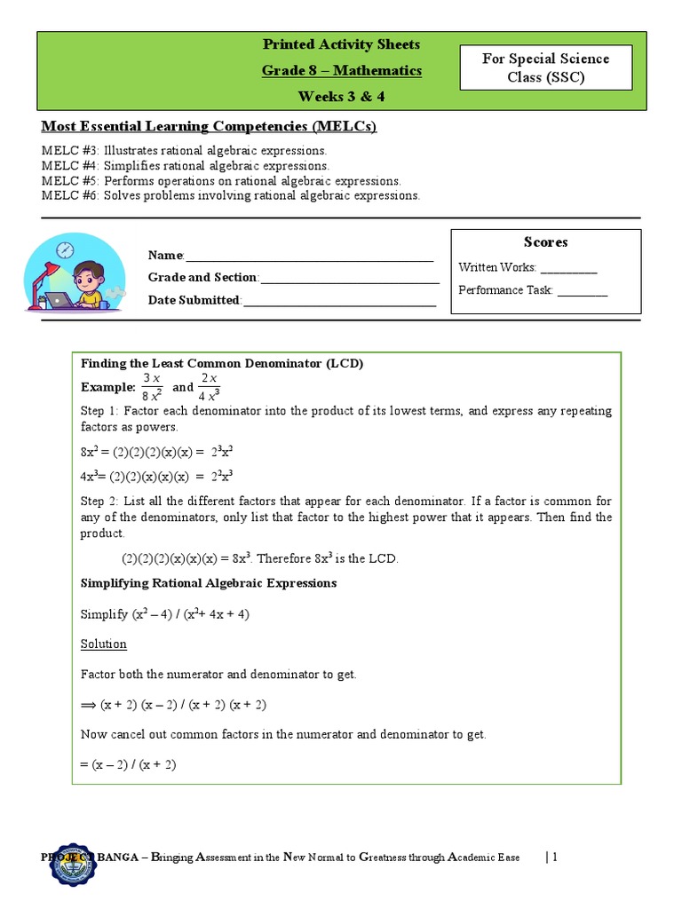 Printed Activity Sheets Grade 8 - Mathematics Weeks 3 & 4 | PDF ...