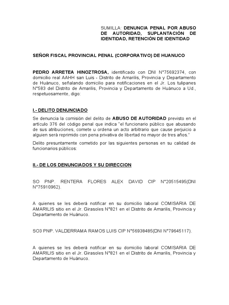 Denuncia Penal | PDF | Licencia de conducir | Gobierno