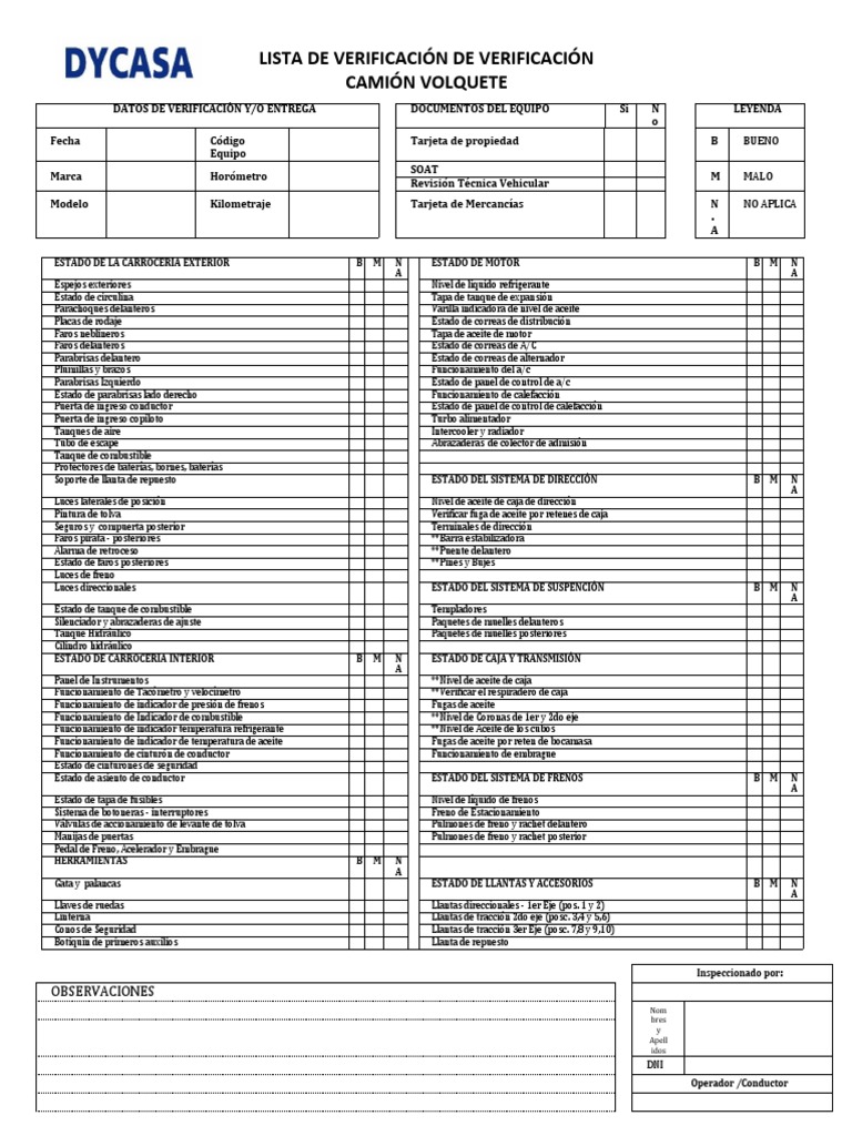 Check List Camion Volquete | PDF | Vehículos | Vehículos de ruedas