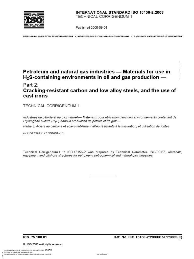 ISO 15156 2 Corr1 - 01.09.2005 | PDF | Welding | Construction