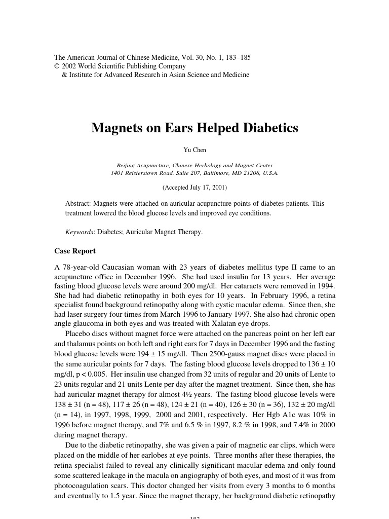 Magnets On Ears Helped Diabetics | PDF | Diabetes Mellitus | Disorders ...