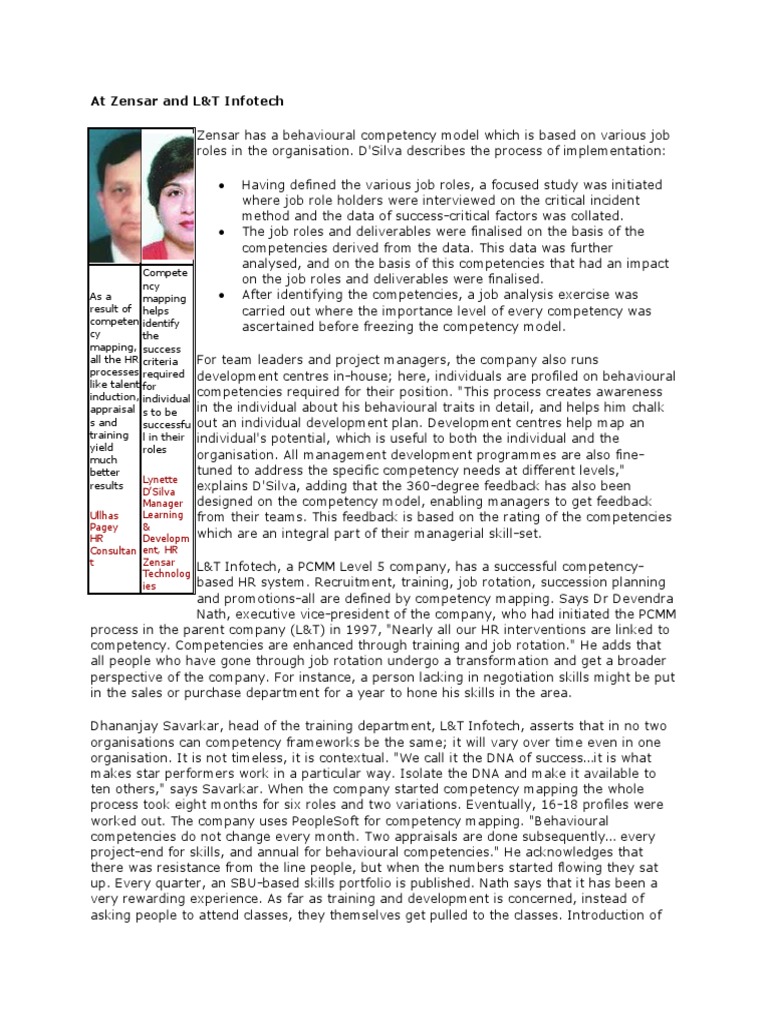 Compt Mapping at Zensar and L&T | PDF | Applied Psychology | Business