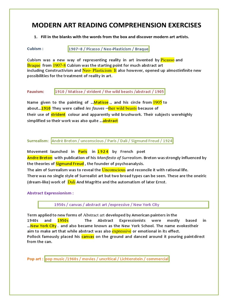 Modern Art Reading Exercise | PDF | Abstract Art | Surrealism