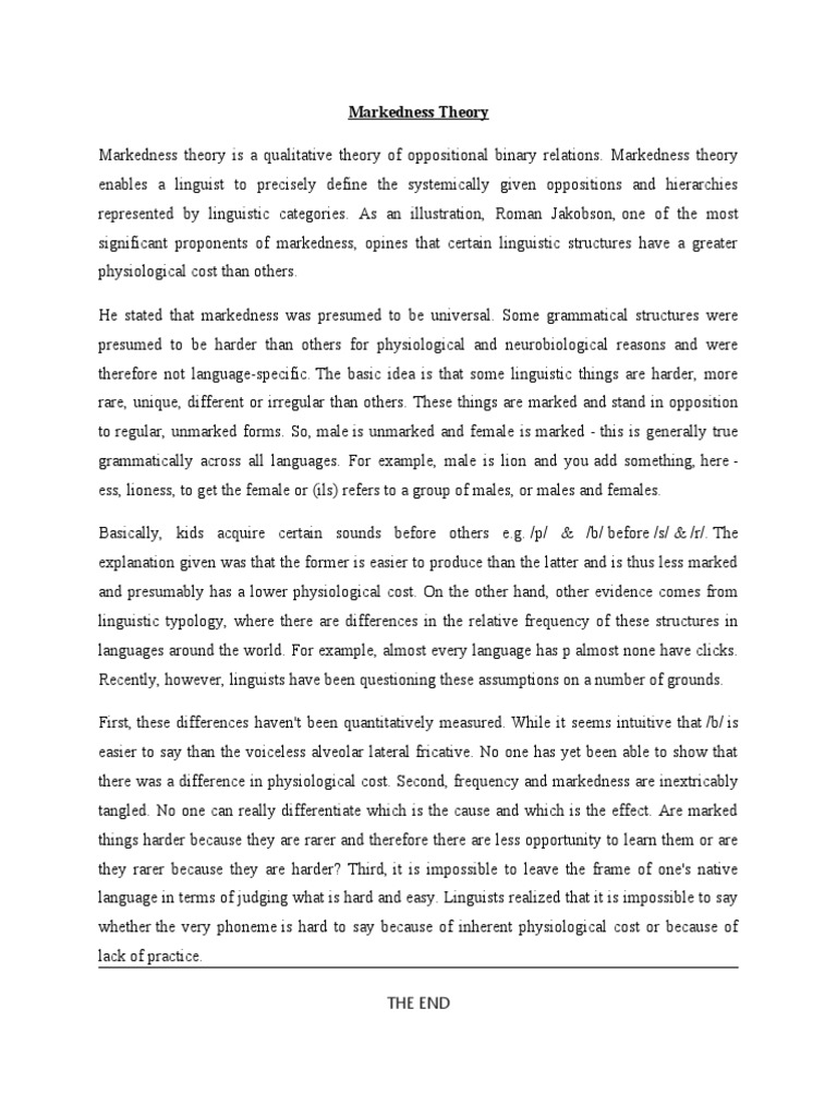 Markedness Theory | PDF | Communication | Cognitive Science