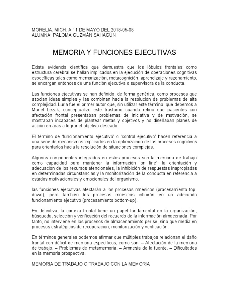 Memoria y Funciones Ejecutivas | PDF | Funciones ejecutivas | Memoria