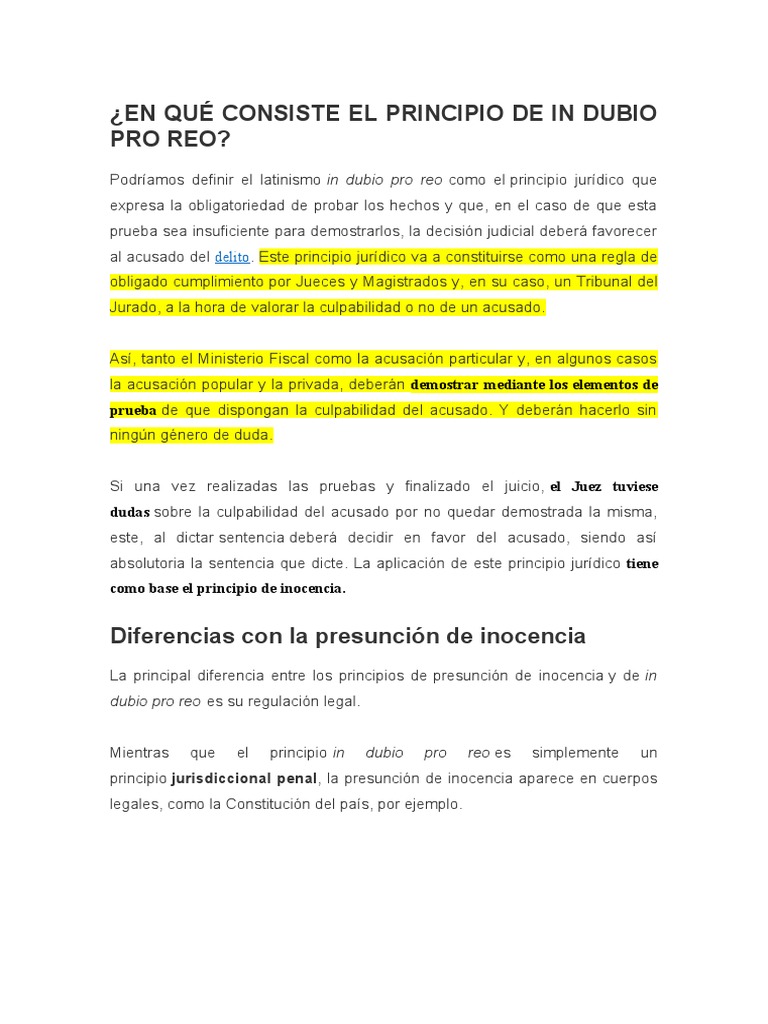 Principio In Dubio Pro Reo Explicado | PDF | Duda razonable | Sentencia ...