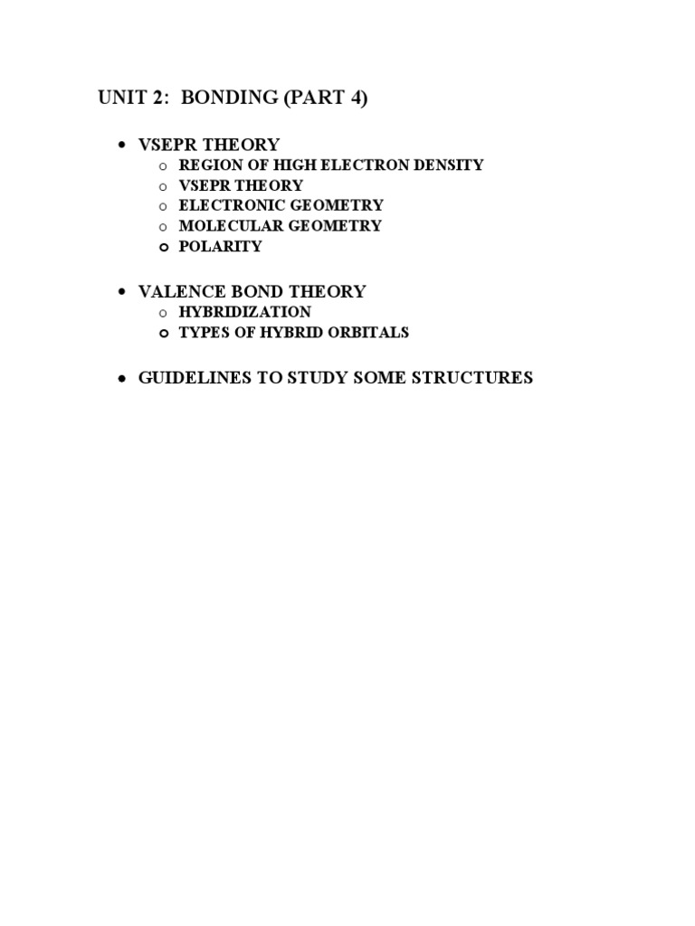 Unit 2: Bonding (Part 4) : Vsepr Theory | PDF | Chemical Polarity | Chemical Bond