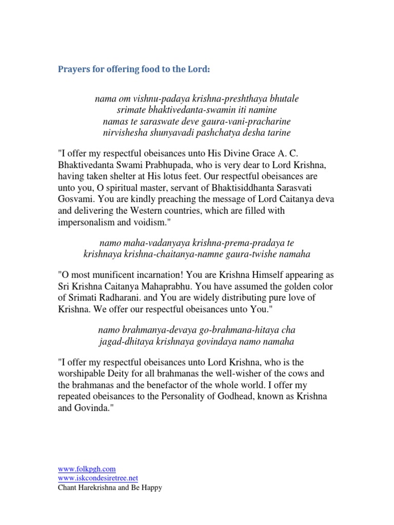 Prayers For Offering Food To The Lord:: Chant Harekrishna and Be Happy ...