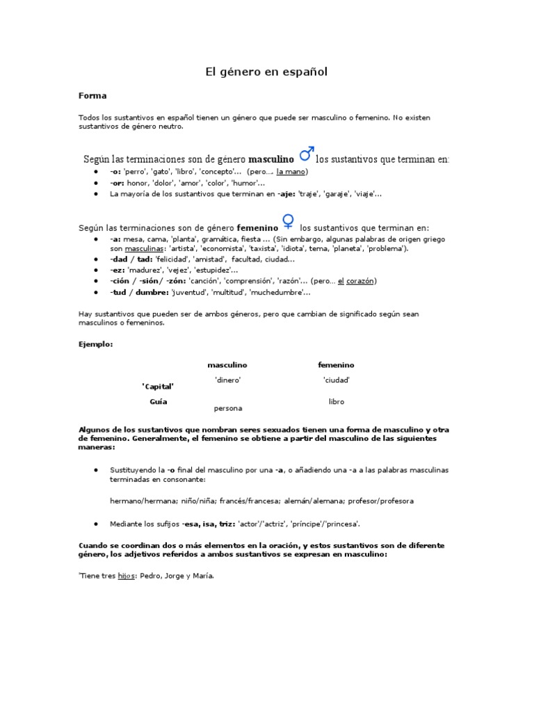 Género en español: Masculino y femenino | PDF | Género gramatical ...