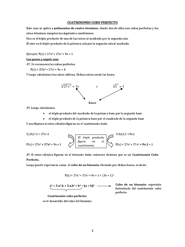 Cuatrinomio Cubo Perfecto y Diferencia de Cuadrados | PDF ...