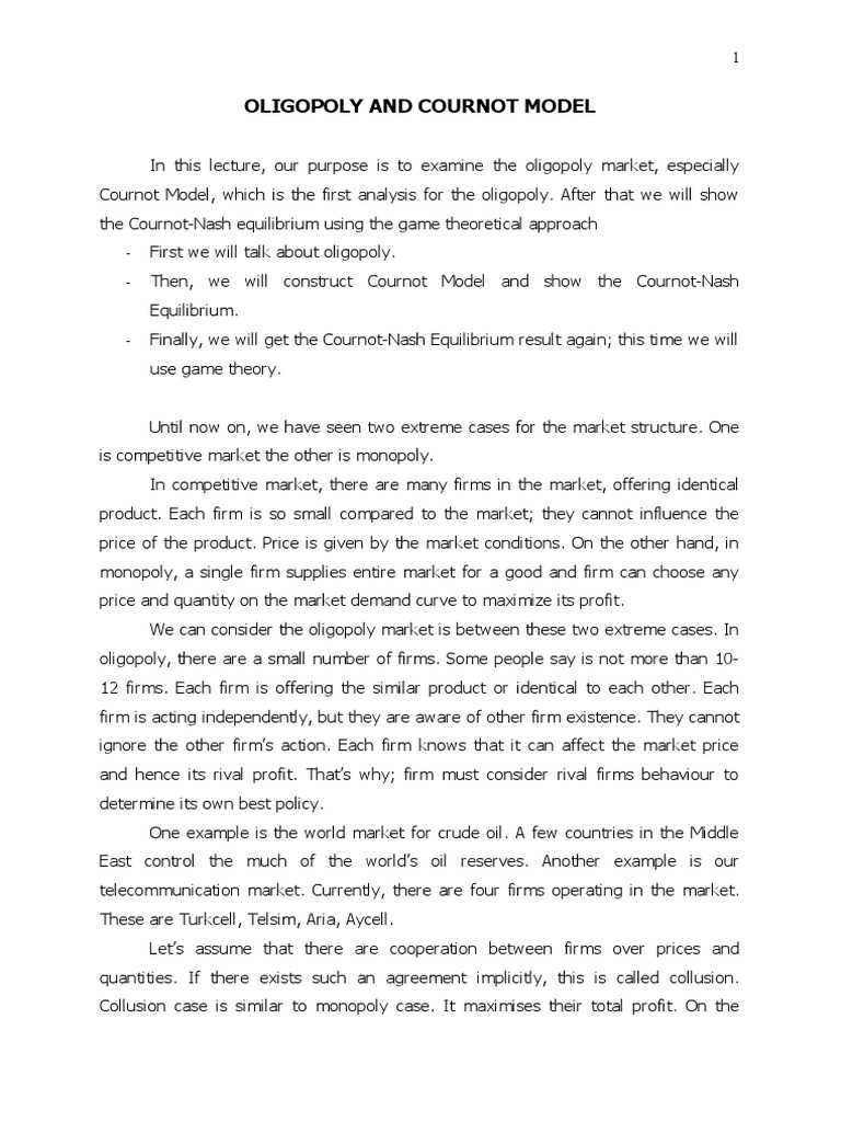 Oligopoly And Cournot Model Download Free Pdf Oligopoly Economic