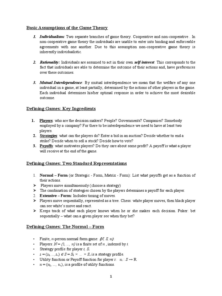 Basic Assumptions of The Game Theory: I N N I N | PDF | Game Theory ...