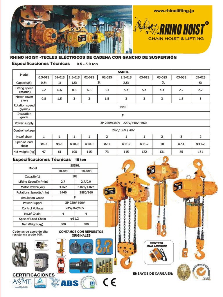 Ficha Técnica de Tecle Eléctrico Rhino | PDF | Vehículo de motor ...