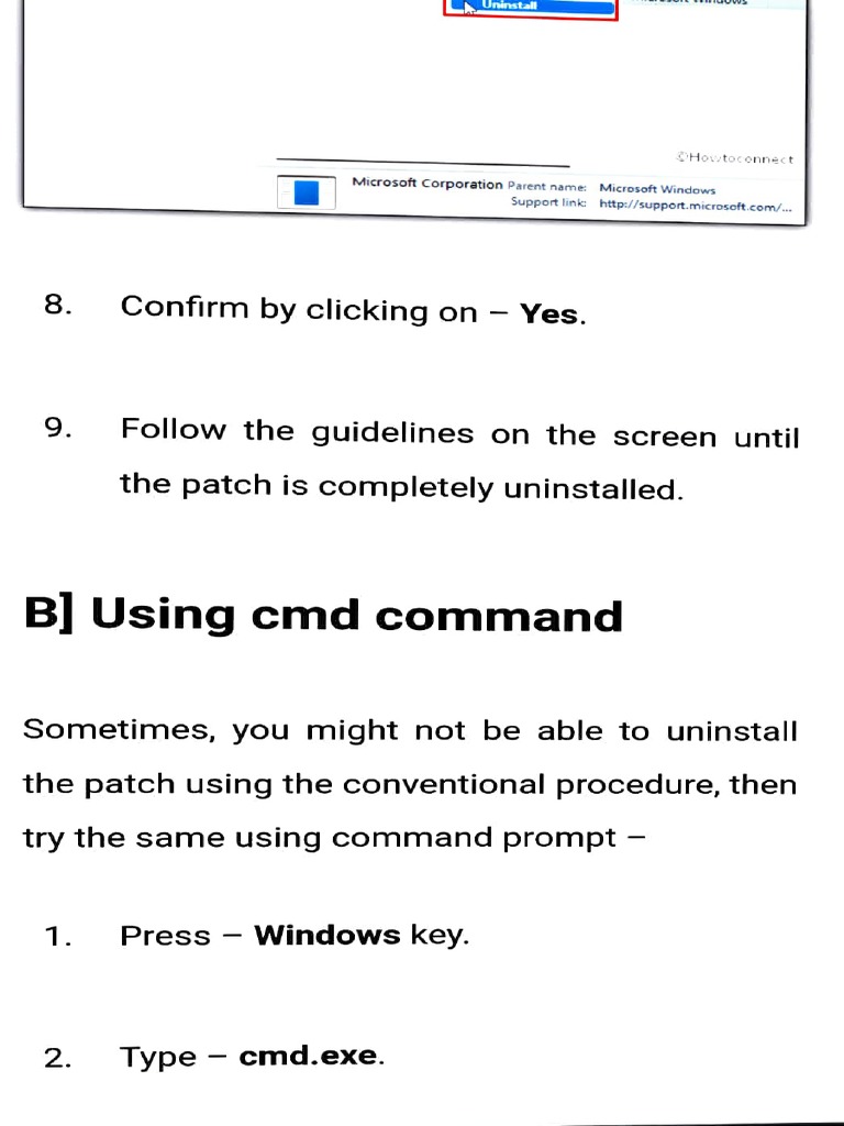 How to Uninstall a Windows Update Patch Using the Command Prompt | PDF