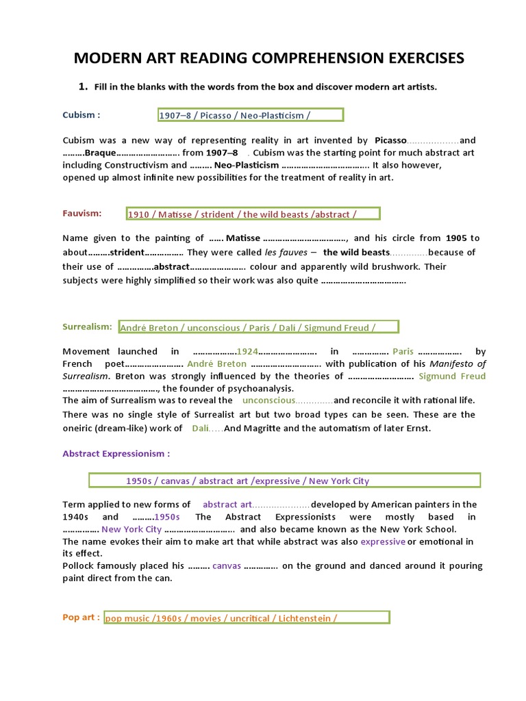 Modern Art Reading Comprehension Exercises | Download Free PDF ...