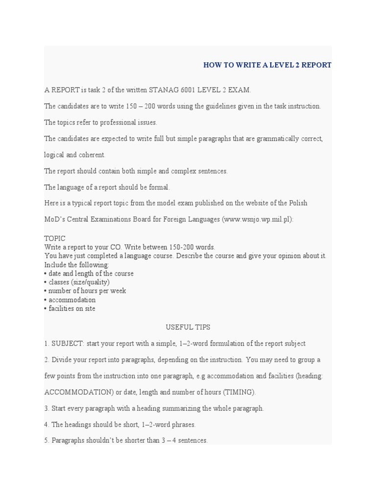 How To Write A Level 2 Report | PDF | Sentence (Linguistics) | Subject ...