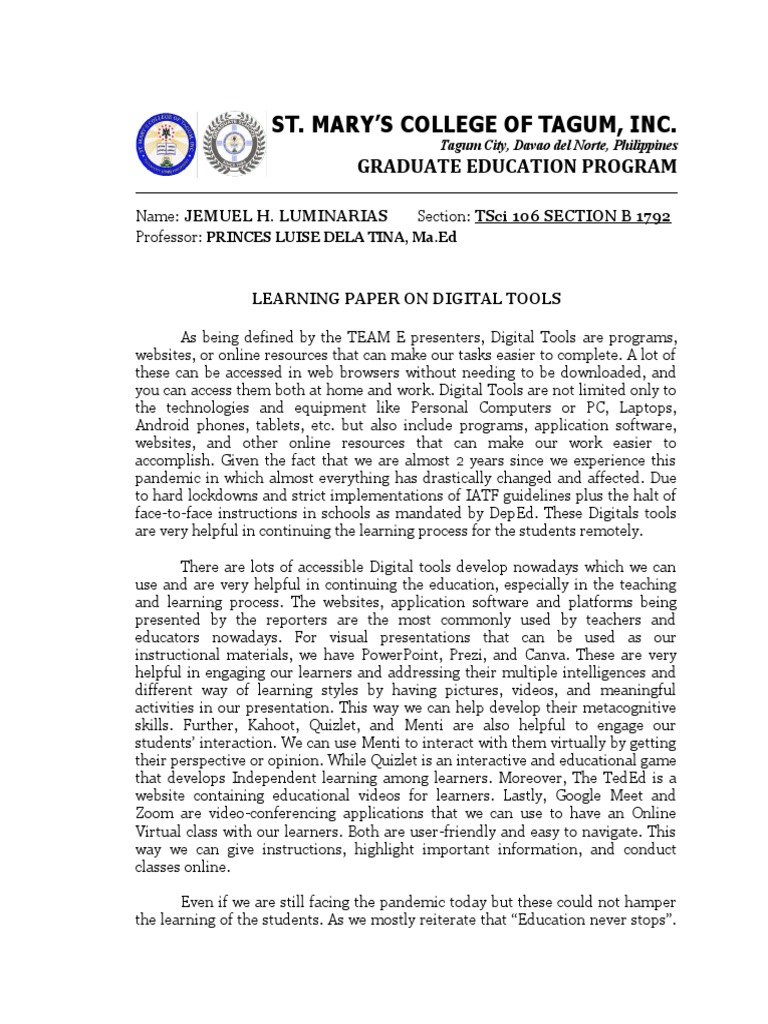 Essential Digital Tools for Education | PDF | Learning | Personal Computers
