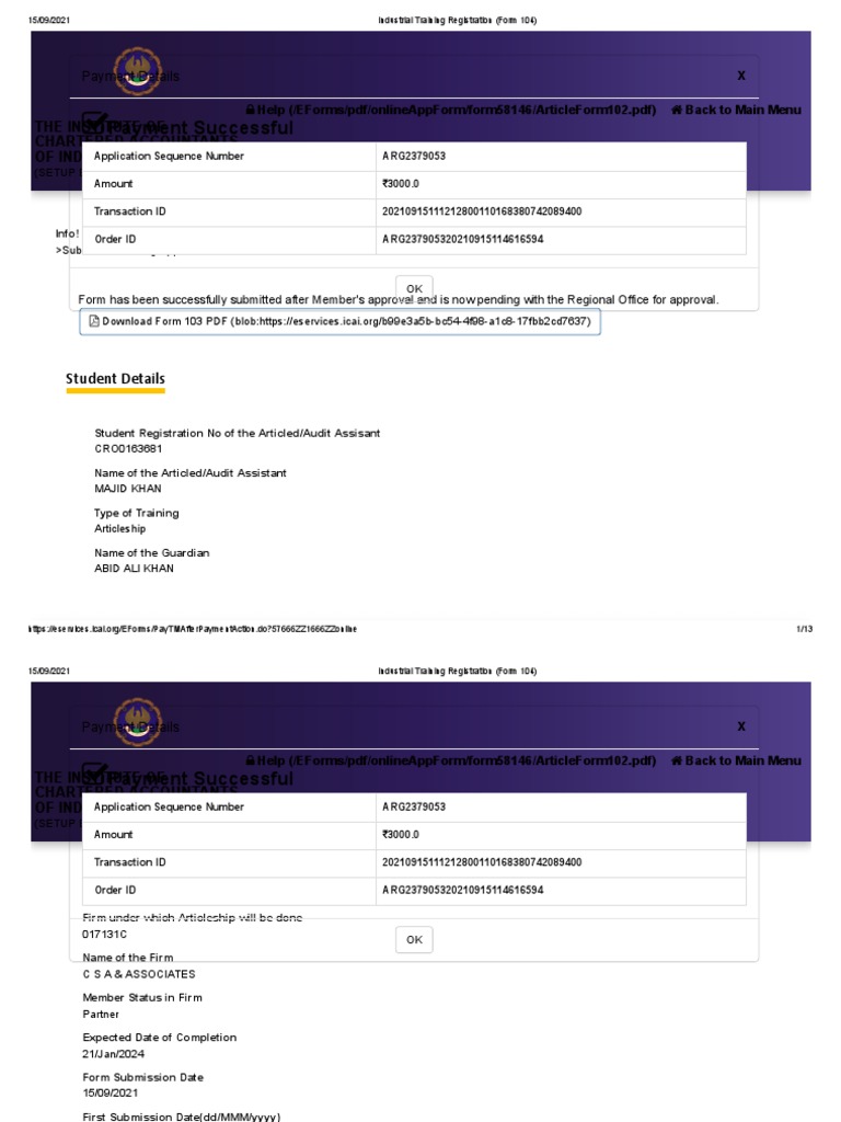 Industrial Training Registration (Form 104) | PDF | Receipt