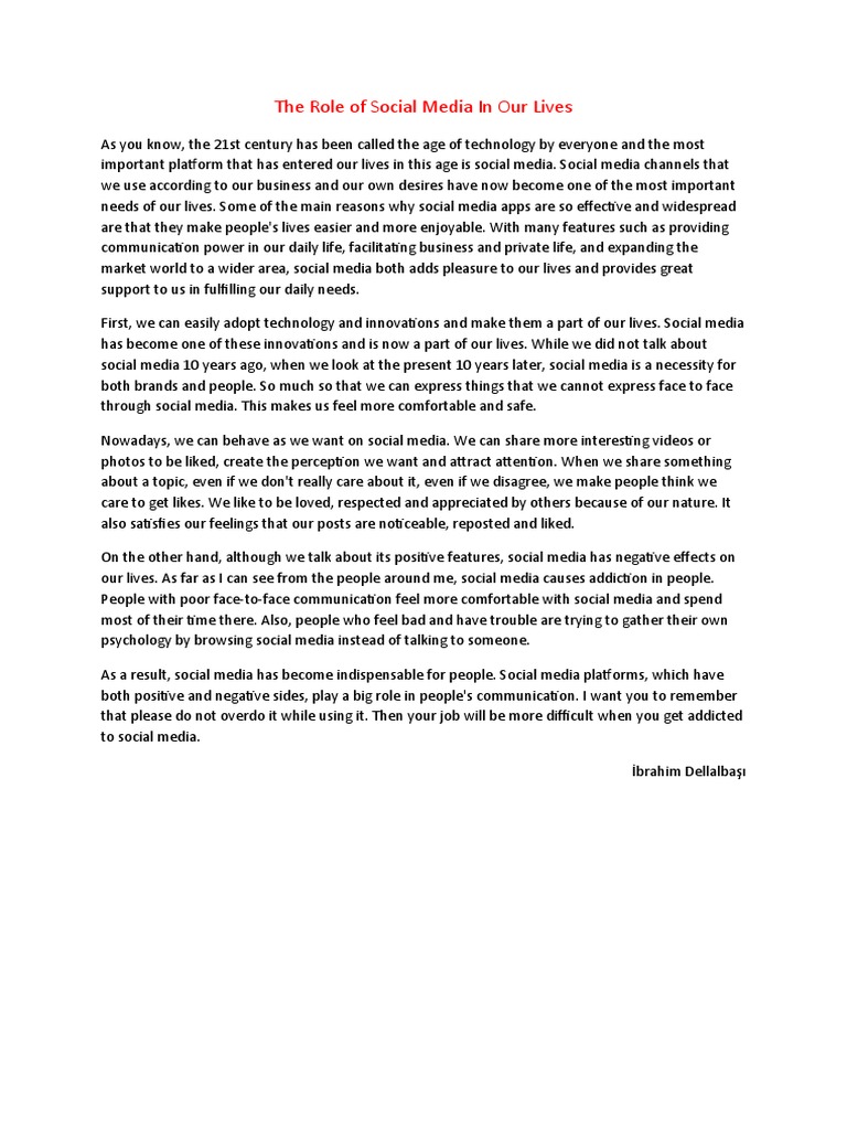 The Role of Social Media in Our Lives | PDF | Social Media | Popular ...