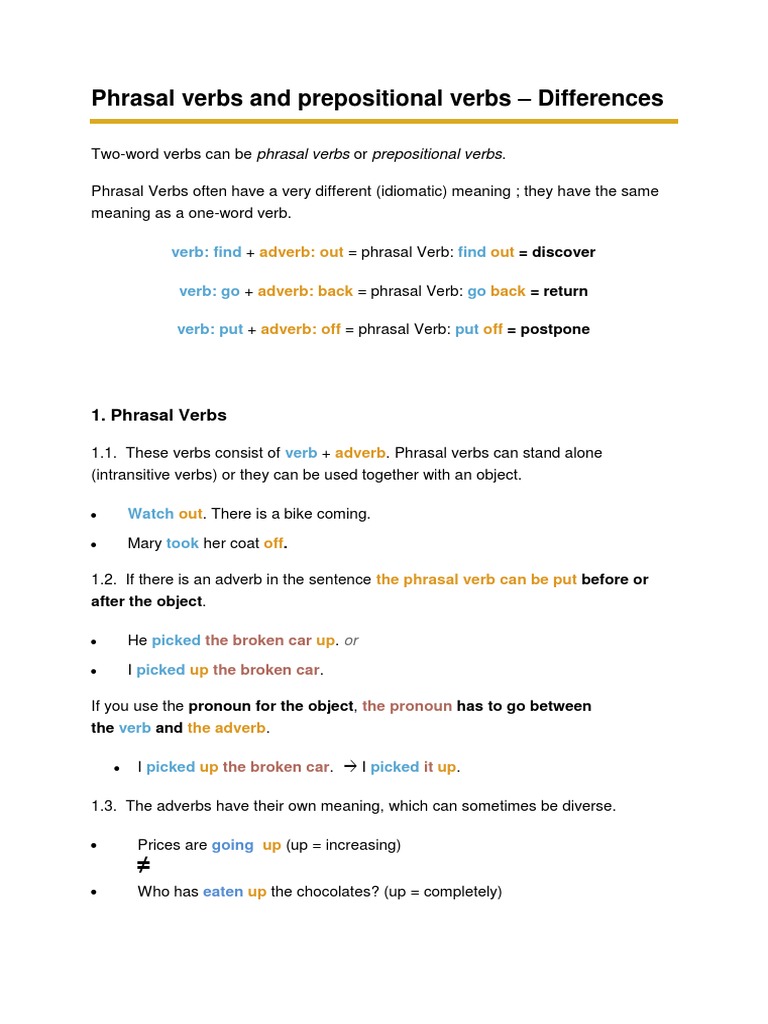 Phrasal Verbs and Prepositional Verbs | PDF | Verb | Preposition And ...