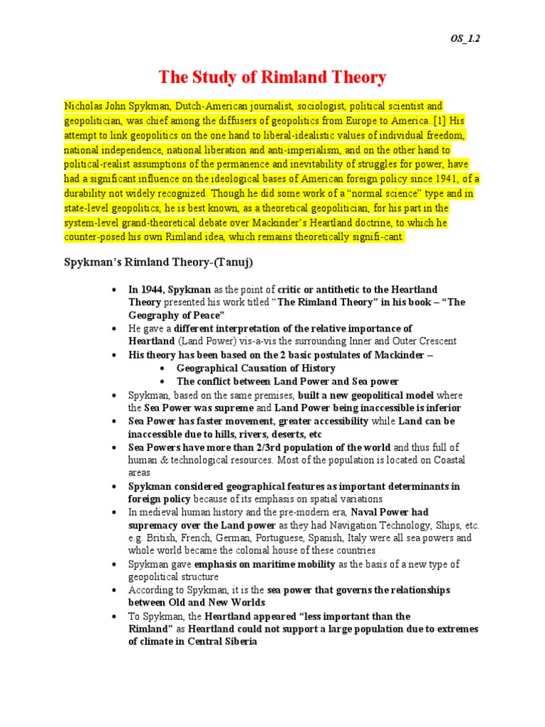 The Study of Rimland Theory | PDF | Geopolitics | International Relations