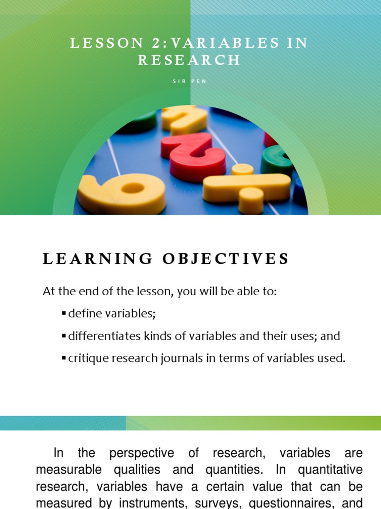 Lesson 2:variables in Research: Sir Pen | PDF | Level Of Measurement ...