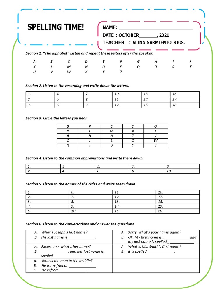 Spelling Time!1 | PDF | Orthography | Writing