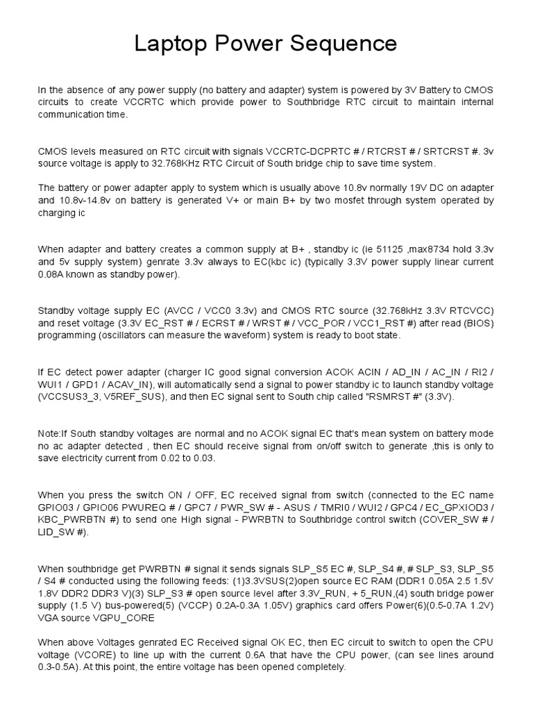 Laptop Power Sequence | PDF | Manufactured Goods | Electronics