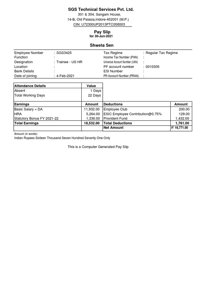 SGS Technical Services Pvt. LTD.: Attendance Details Value | PDF