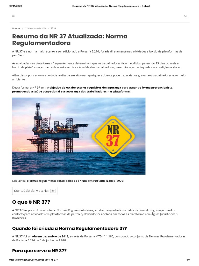 Resumo da NR 37: Segurança em Plataformas | PDF