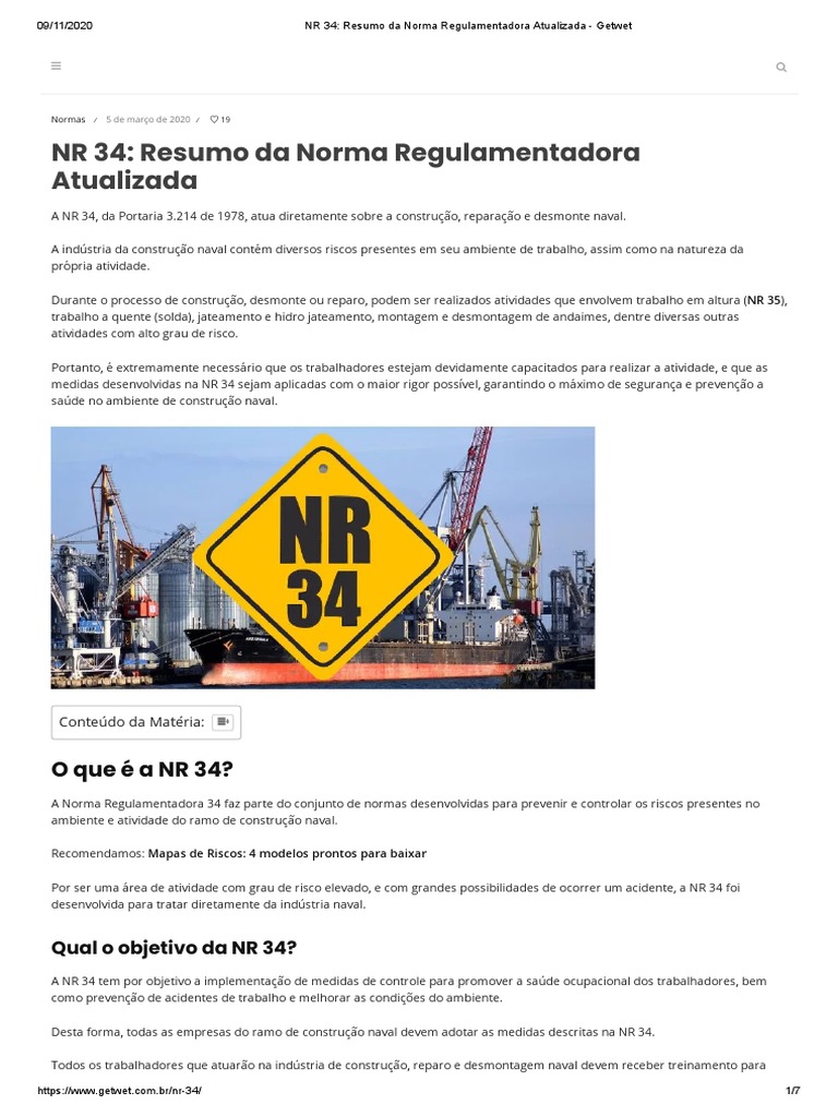 NR 34 - Resumo Da Norma Regulamentadora Atualizada - Getwet | PDF