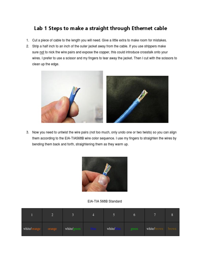 Lab 1 Steps To Make A Straight Through Ethernet Cable | PDF ...