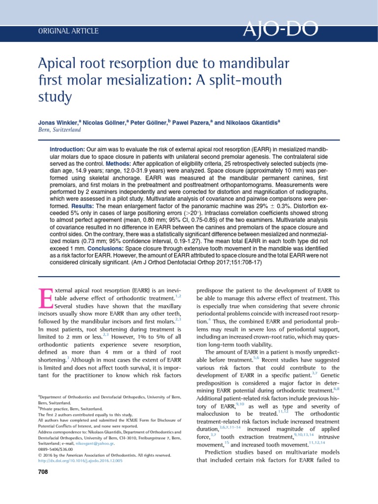 Apical Root Resorption Due To Mandibular First Molar Mesialization: A ...