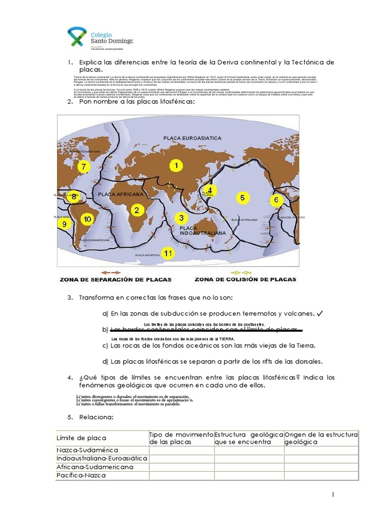 Actividades Refuerzo - 1920 | PDF | Placas tectónicas | Temblores