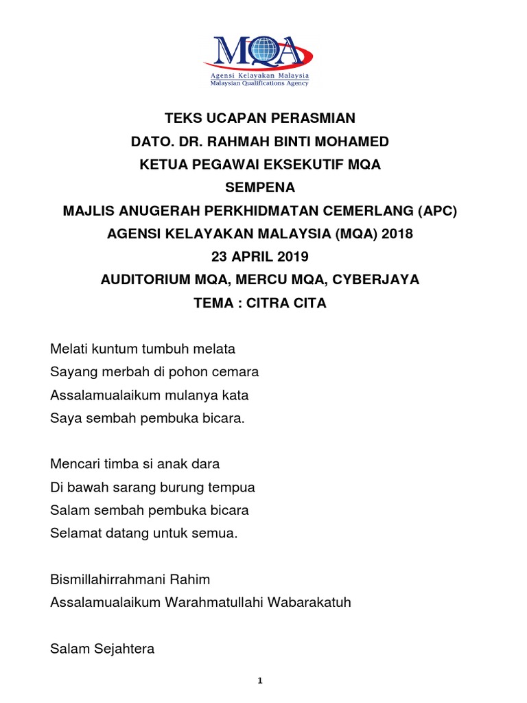 Ucapan Majlis APC 2018 Pindaan 23 April 2019 | PDF
