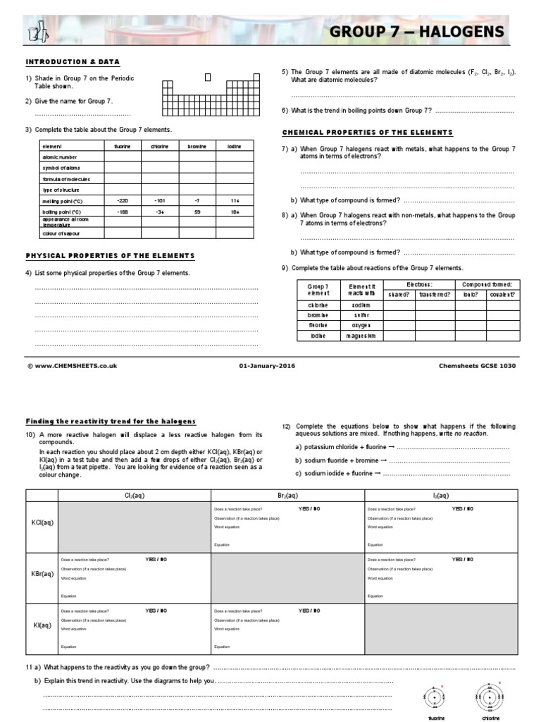 Group 7 - Halogens: Introduction & Data | PDF | Chlorine | Chemical ...