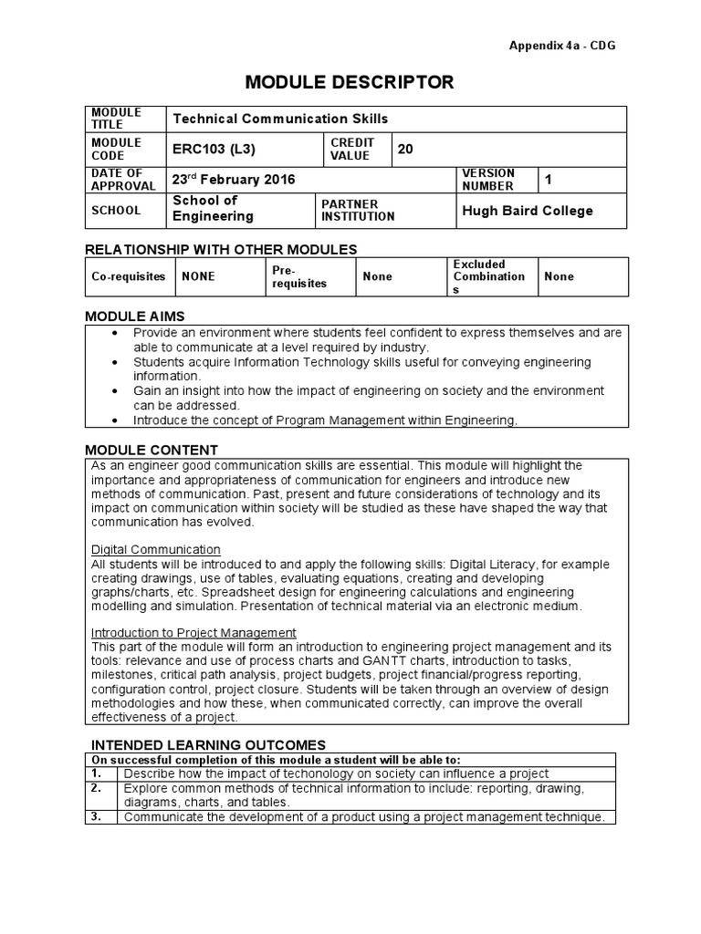 6.3 ERC103 Technical Communication Skills V3PR | PDF | Project ...