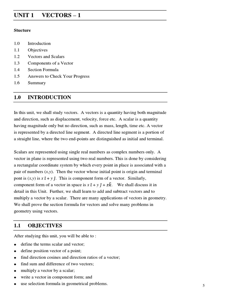 Unit 1 Vectors - 1: Stucture | PDF | Euclidean Vector | Line (Geometry)