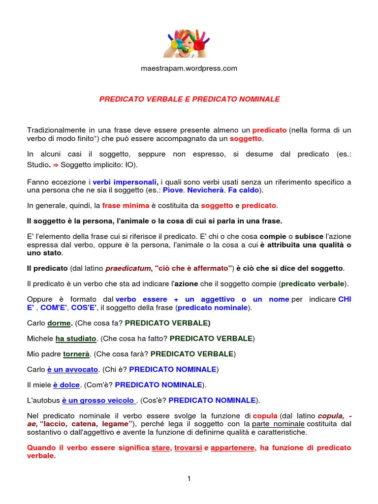 Predicato Verbale e Predicato Nominale | PDF