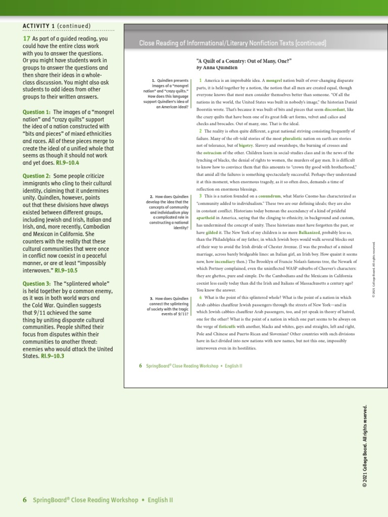 Close Reading of Informational/Literary Nonfiction Texts (Continued) | PDF