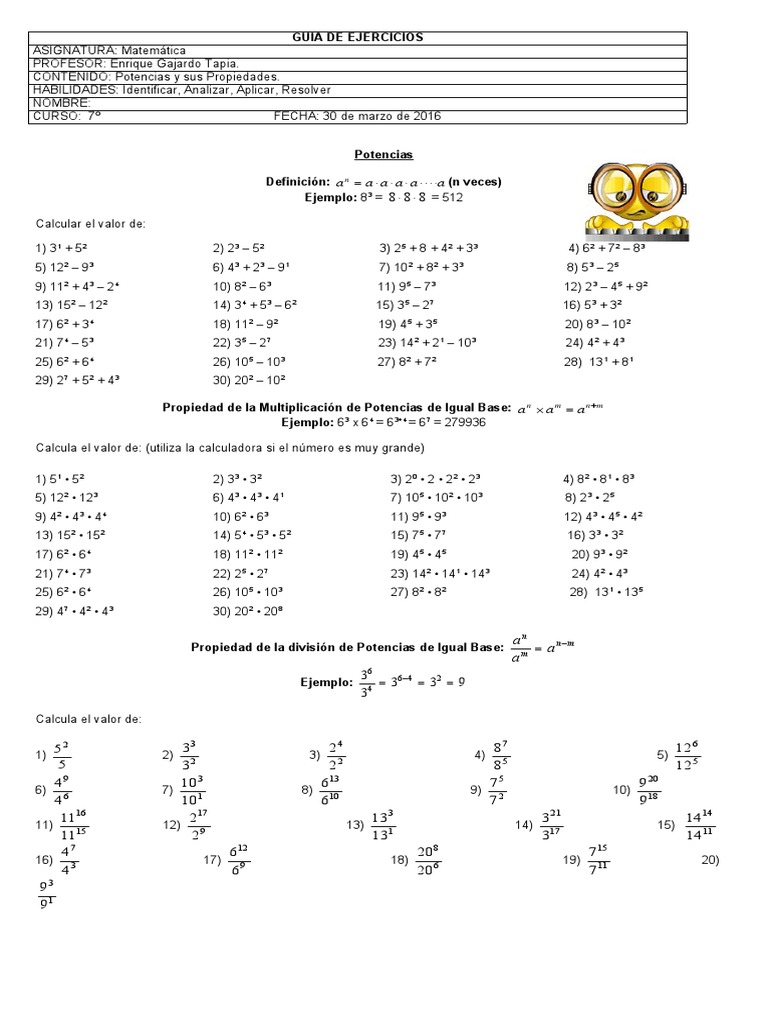 Guia Septimo Potencias | PDF | Matemáticas | Matemática Elemental