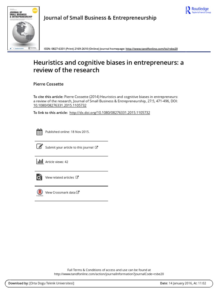 Heuristics and Cognitive Biases in Entrepreneurs: A Review of The ...