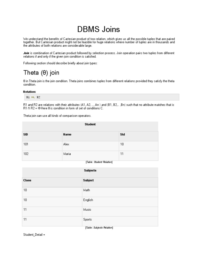 DBMS Joins: Theta (θ) join | PDF | Mathematical Concepts | Computer Data